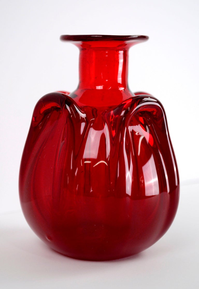 Small Mid-Century Modern Red Murano Glass Bud Vase For Sale at 1stDibs