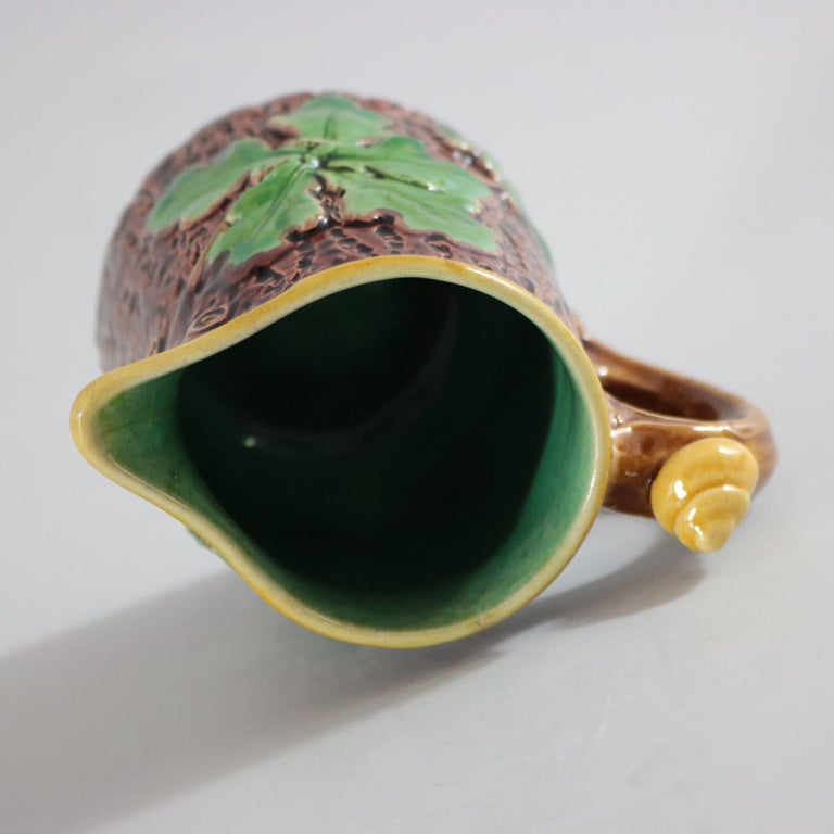 Small Minton Majolica Oak Jug/Pitcher with Snail Handle at 1stDibs