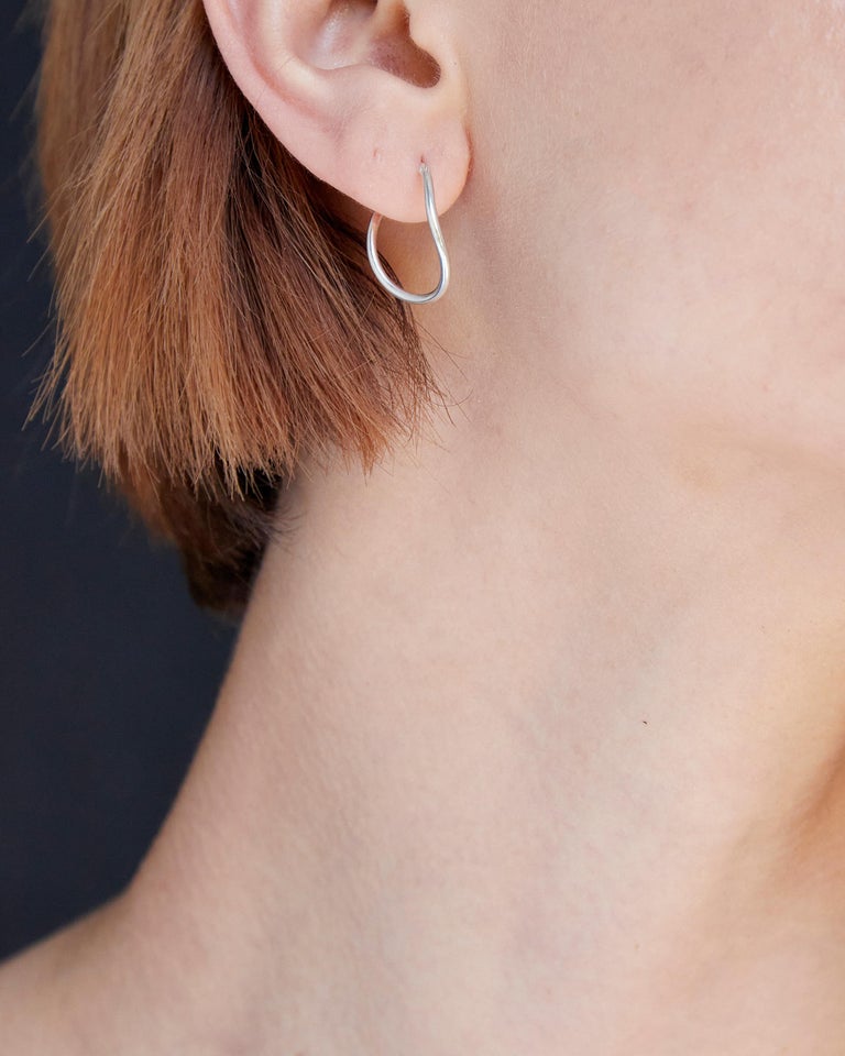 Small Modernist Curve Hoop Earrings in Recycled Silver For Sale at 1stDibs