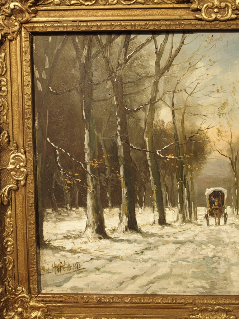 Small Oil on Wood Winter Scene Painting by Jan Hofland, 20th Century at ...