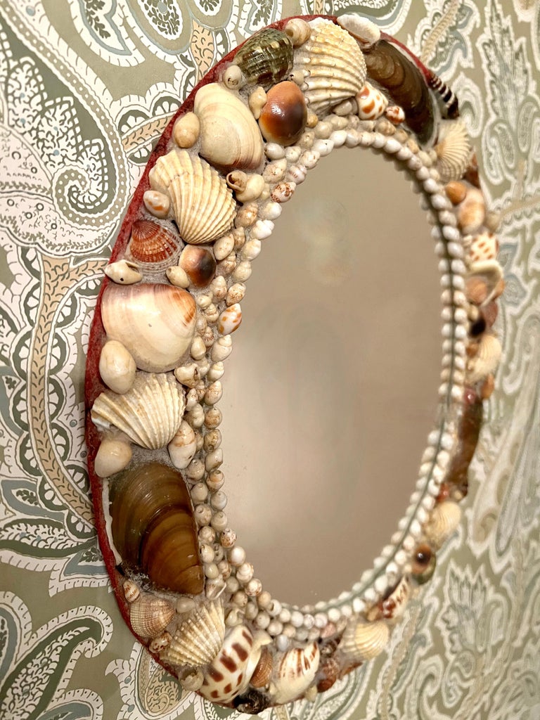 Small Oval Mirror with Shell Encrusted Frame For Sale at 1stDibs