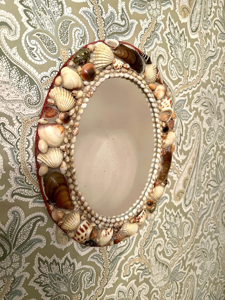 Small Oval Mirror with Shell Encrusted Frame For Sale at 1stDibs