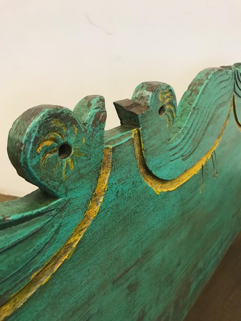 Small Painted Bench With Carved Birds For Sale at 1stDibs