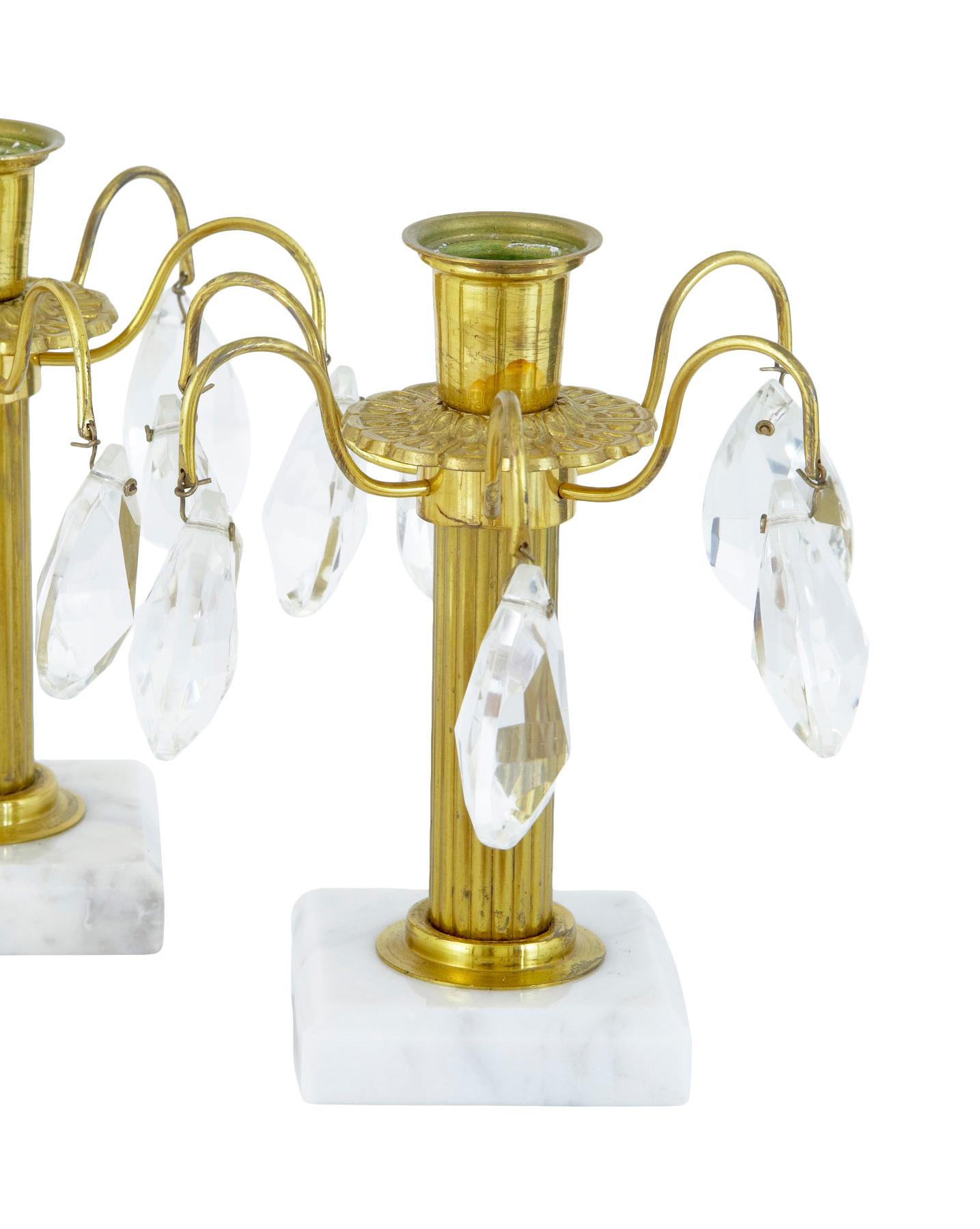 Small Pair of 1950s Ornate Cut Glass Candlesticks For Sale at 1stDibs