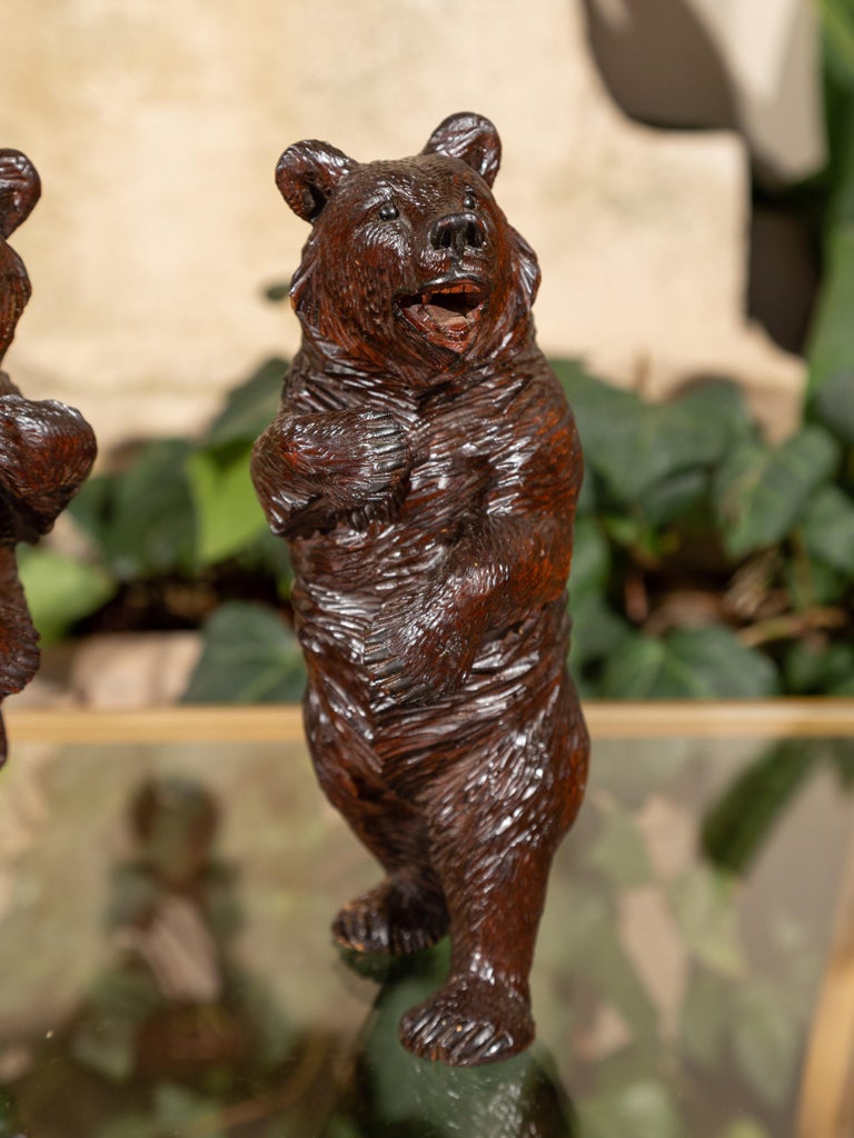 Small Pair of Black Forest Carved Wooden Bears in Standing Position ...