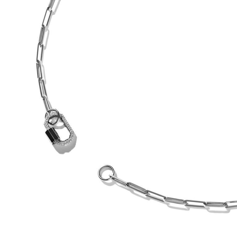 AS29 Small Pave Diamond Lock Necklace in 18k Black Gold For Sale at 1stDibs