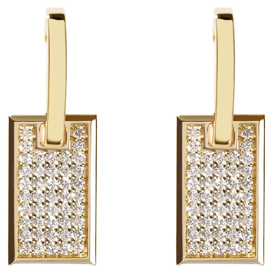 Small Pave Diamond Tag Earrings in 18k Yellow Gold For Sale at 1stDibs