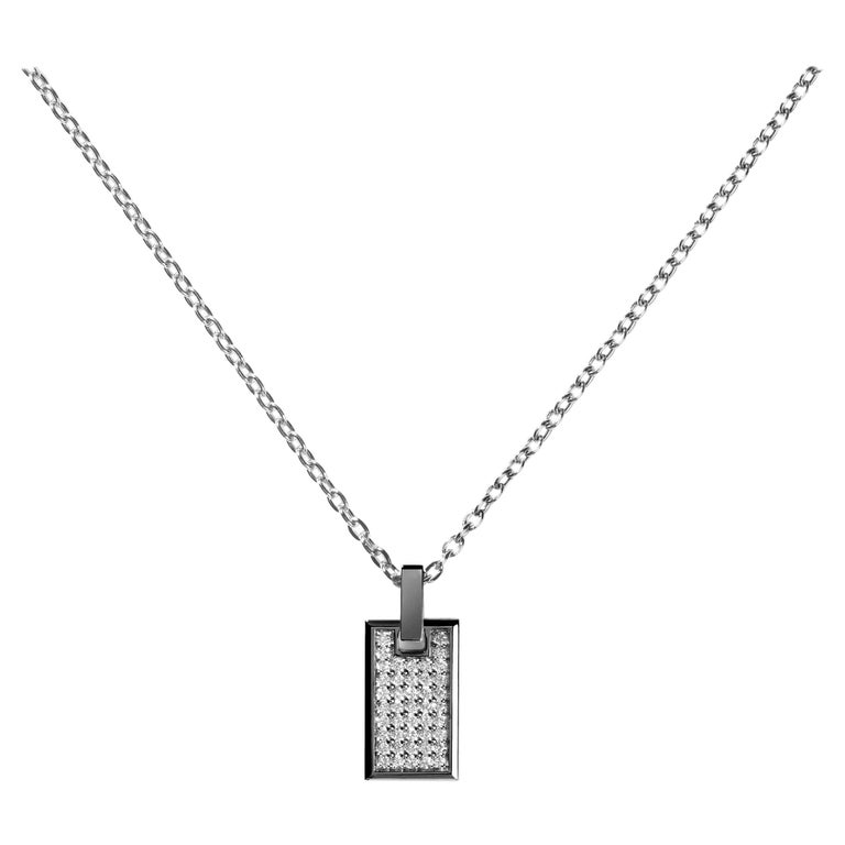 AS29 Small Pave Diamond Tag Necklace in 18k Black Gold For Sale at 1stDibs