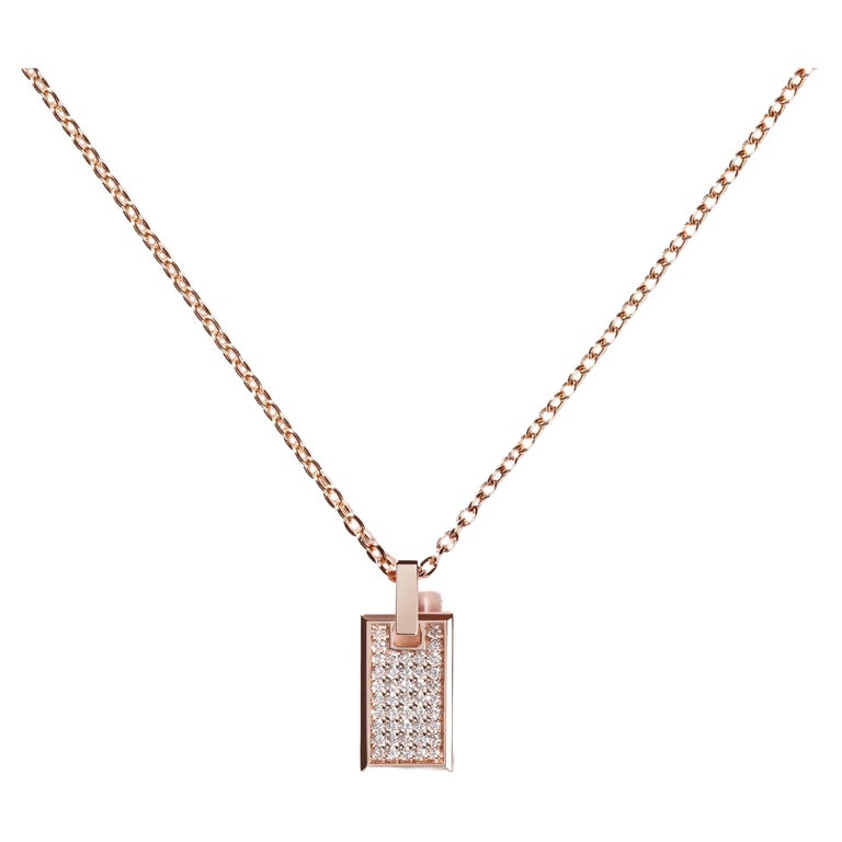 Small Pave Diamond Tag Necklace in 18k Pink Gold For Sale at 1stDibs