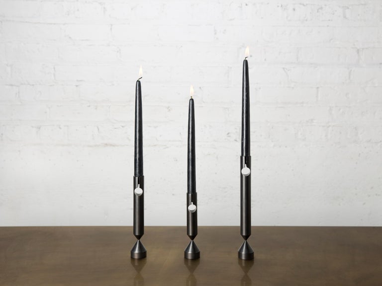 Small Pillar Darkened Brass Candlestick by Gentner Design For Sale at ...