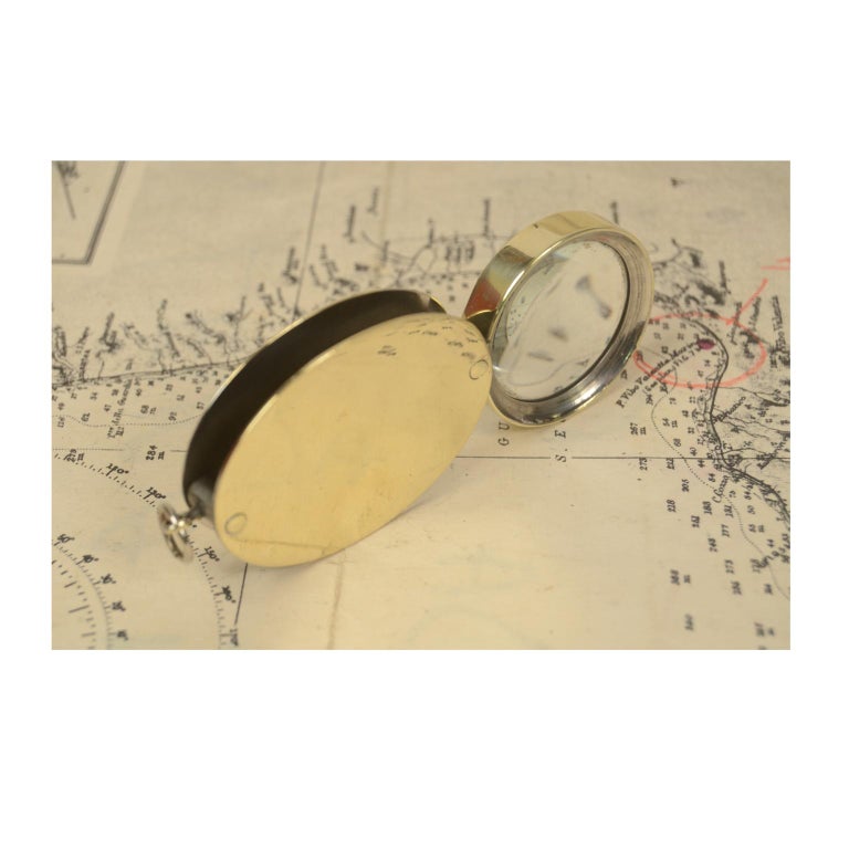 Small Pocket Compass Made of Brass with Magnifying Glass, 1930s at 1stDibs