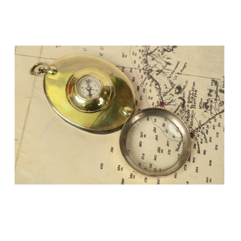 Small Pocket Compass Made Of Brass With Magnifying Glass 1930s At 1stdibs