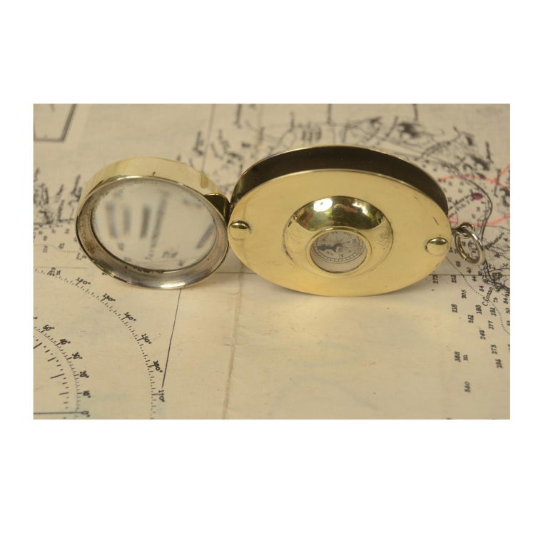 Small Pocket Compass Made Of Brass With Magnifying Glass 1930s At 1stdibs
