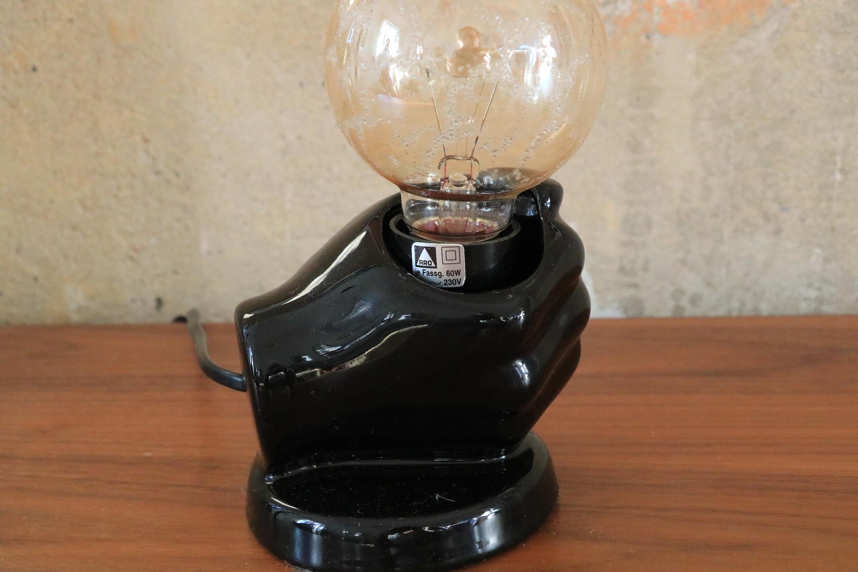 Small Pottery Table Lamp, Shape of a Hand, 1980s, by Aro Germany For ...