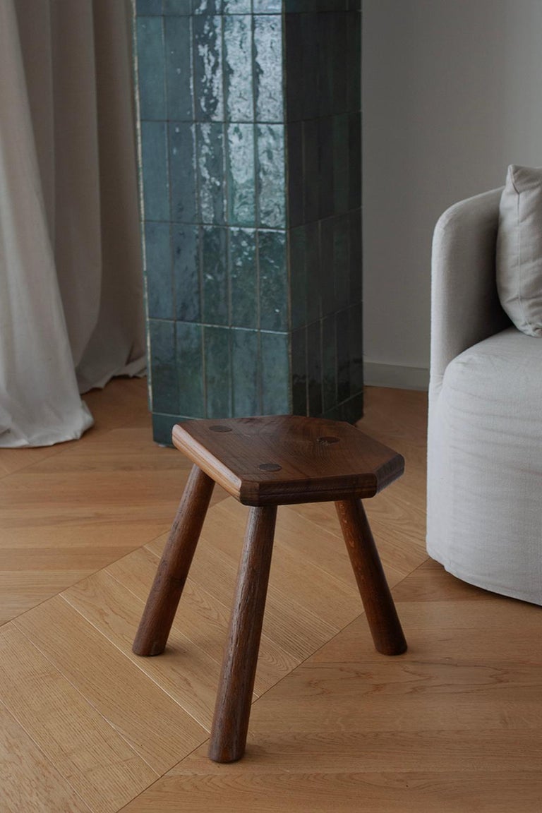 Small Primitive Handmade Wooden French Stool with a Dark Stain For Sale ...