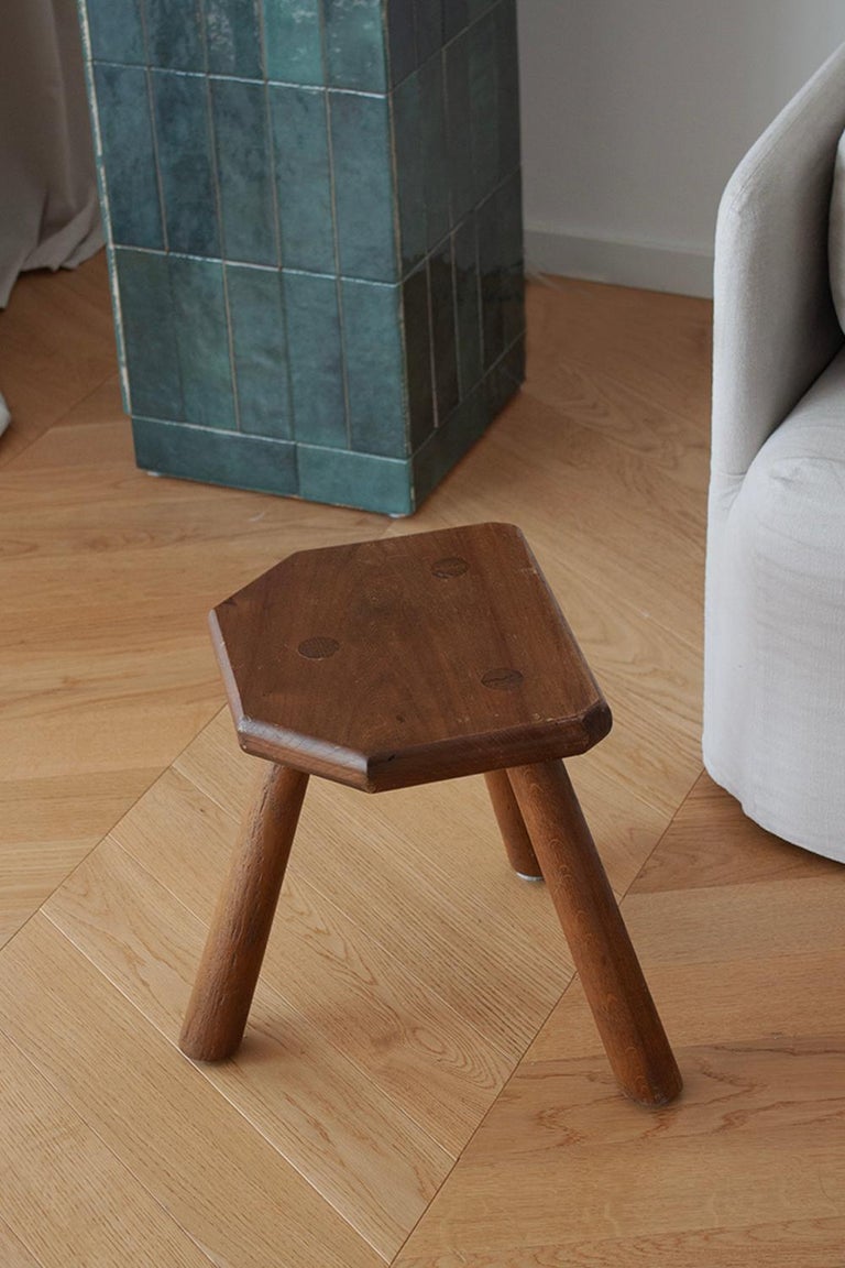 Small Primitive Handmade Wooden French Stool with a Dark Stain For Sale ...
