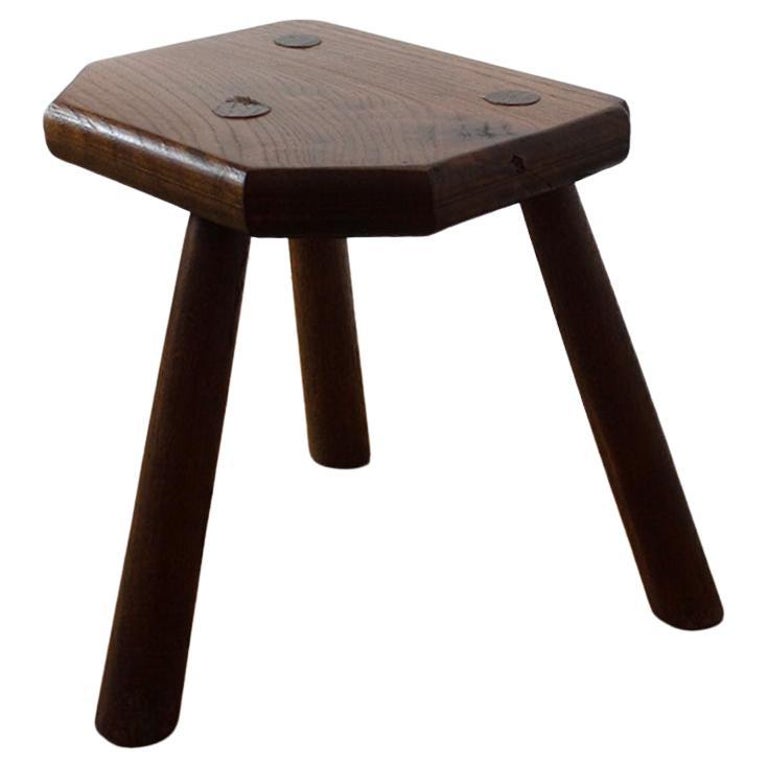 Small Primitive Handmade Wooden French Stool with a Dark Stain For Sale ...