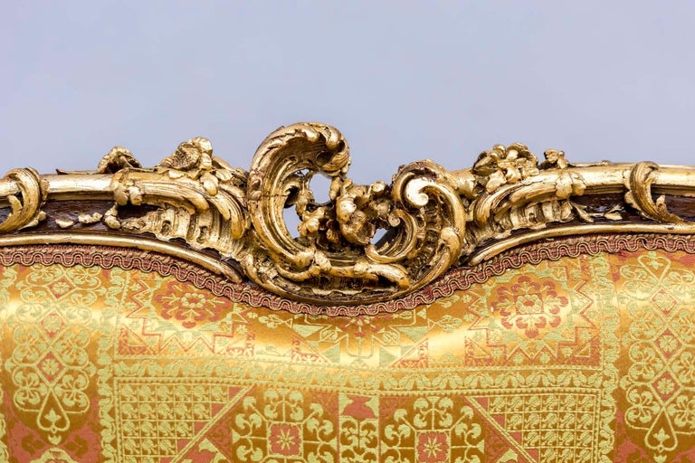 Small Rocaille Style Sofa, Natural Walnut and Gilt Highlights, Late ...