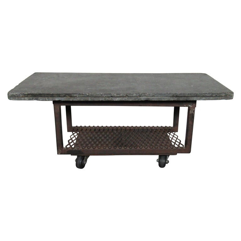 Small Rolling Side Table With Stone Top For Sale at 1stDibs