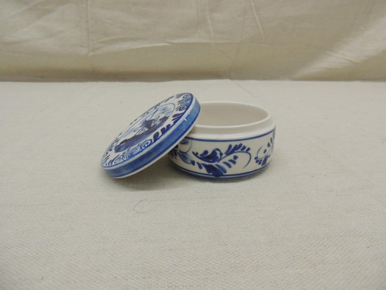 Small Round Delft Blue and White Trinket Box with Lid at 1stDibs
