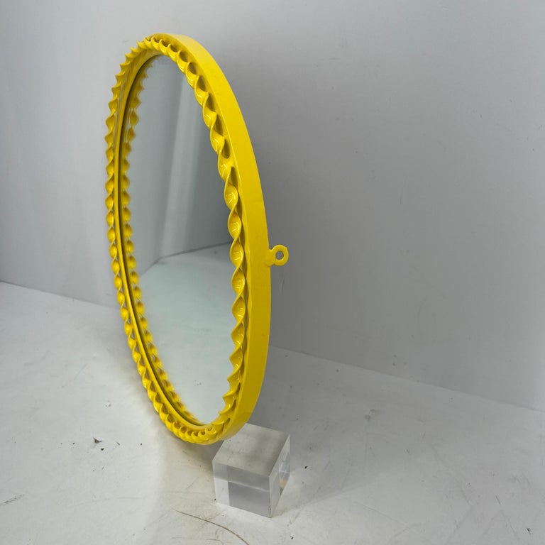 Small Round Mid-Century Modern Bright Yellow Wall Mirror, Newly Powder ...