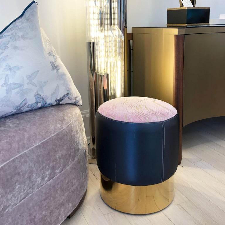 Small Round Ottoman with Gold Finished Base For Sale at 1stDibs | small ...