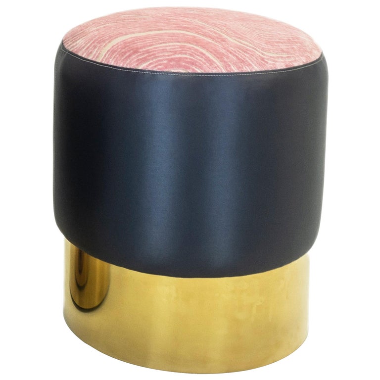 Small Round Ottoman with Gold Finished Base For Sale at 1stDibs | small ...