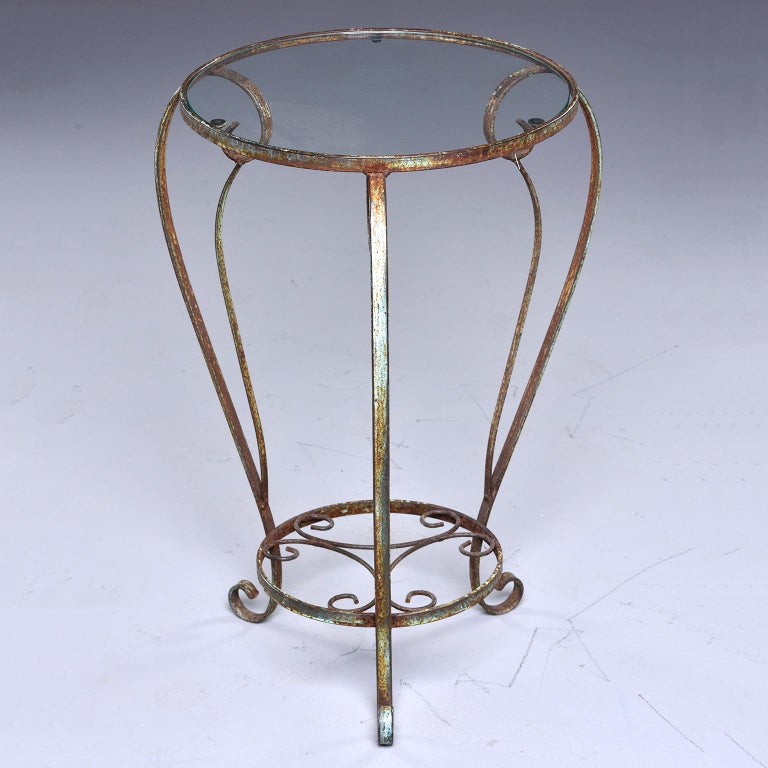 Small Round Side Table with Iron Frame and Glass Top at 1stDibs