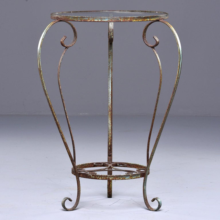 Small Round Side Table with Iron Frame and Glass Top at 1stDibs