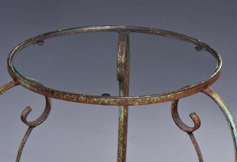 Small Round Side Table with Iron Frame and Glass Top at 1stDibs