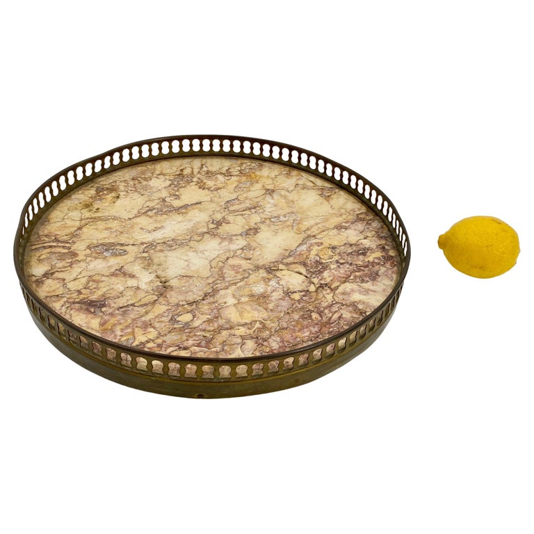 Small Round Tray with Red Carrara Marble Top and Brass Edging For Sale ...