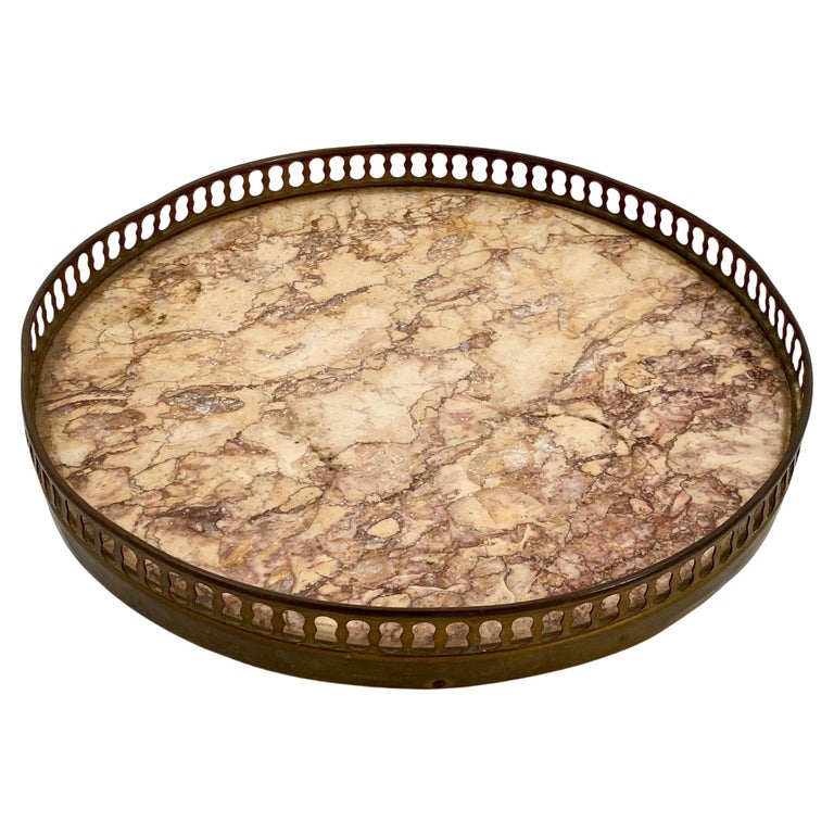 Small Round Tray with Red Carrara Marble Top and Brass Edging For Sale ...