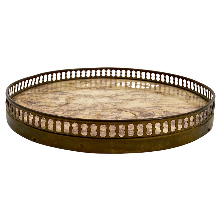 Small Round Tray with Red Carrara Marble Top and Brass Edging For Sale ...