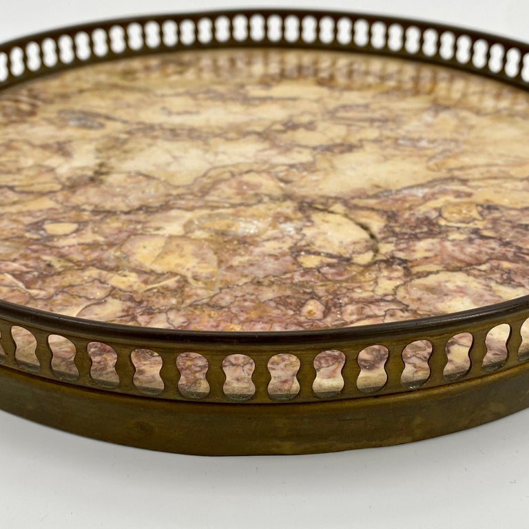 Small Round Tray with Red Carrara Marble Top and Brass Edging For Sale ...