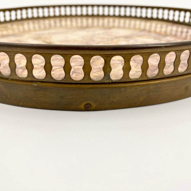 Small Round Tray with Red Carrara Marble Top and Brass Edging For Sale ...