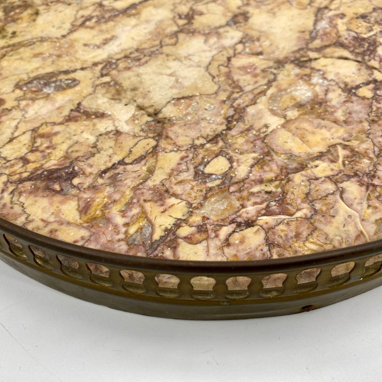 Small Round Tray with Red Carrara Marble Top and Brass Edging For Sale ...