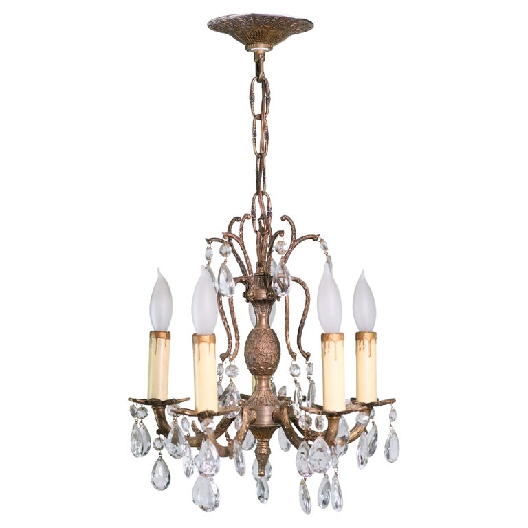 Small Scale French Bronze and Crystal Chandelier Floral Style w 5 Arms ...