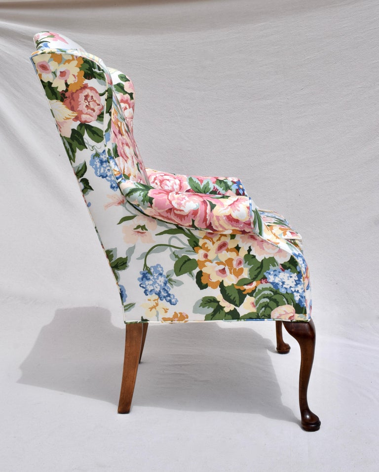 Small Scale Lee Industries Chintz Floral Wingback Chair For Sale at 1stDibs