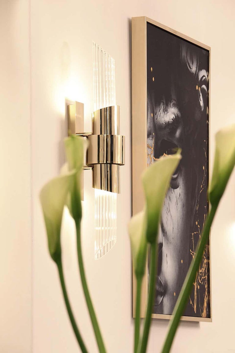Small Sconce in Gold-Plated Brass and Crystal Glass For Sale at 1stDibs