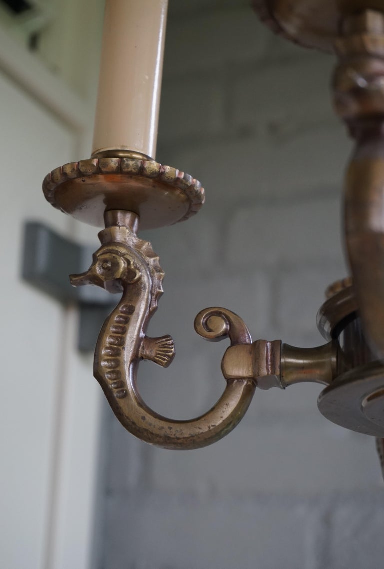 Small Semi 5-Light Pendant with Bronze Seahorse Sculptures and Gothic ...
