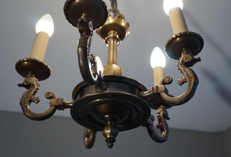 Small Semi 5-Light Pendant with Bronze Seahorse Sculptures and Gothic ...