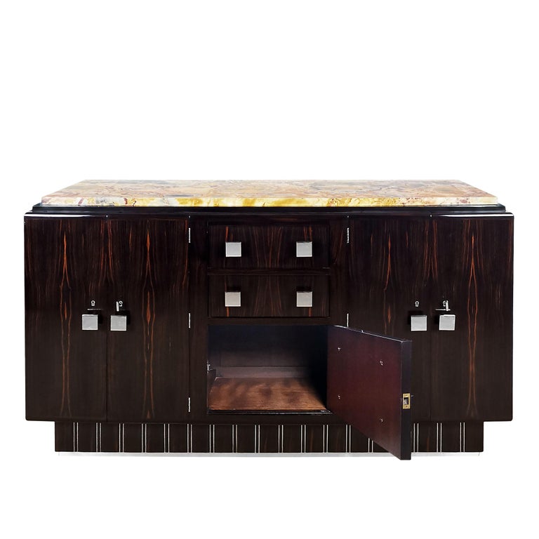 Art Deco Sideboard in Solid Wood with Multicoloured Marble Top - France ...