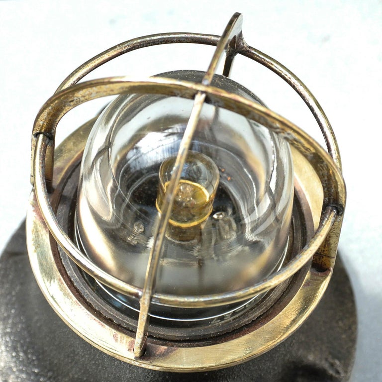 Small Signal Lamp in Brass and Patinated Cast Iron, circa 1960 at 1stDibs