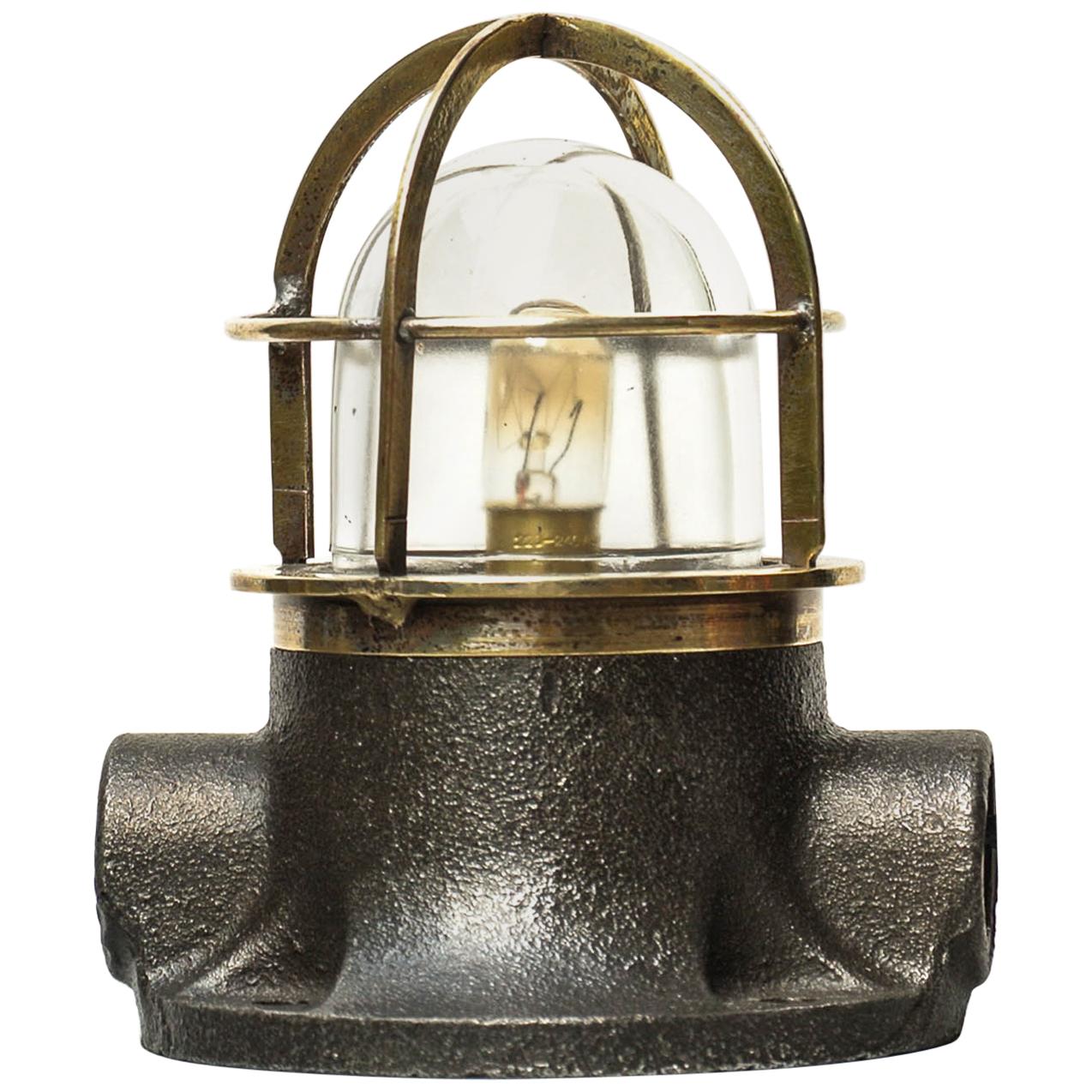 Small Signal Lamp in Brass and Patinated Cast Iron, circa 1960 at 1stDibs