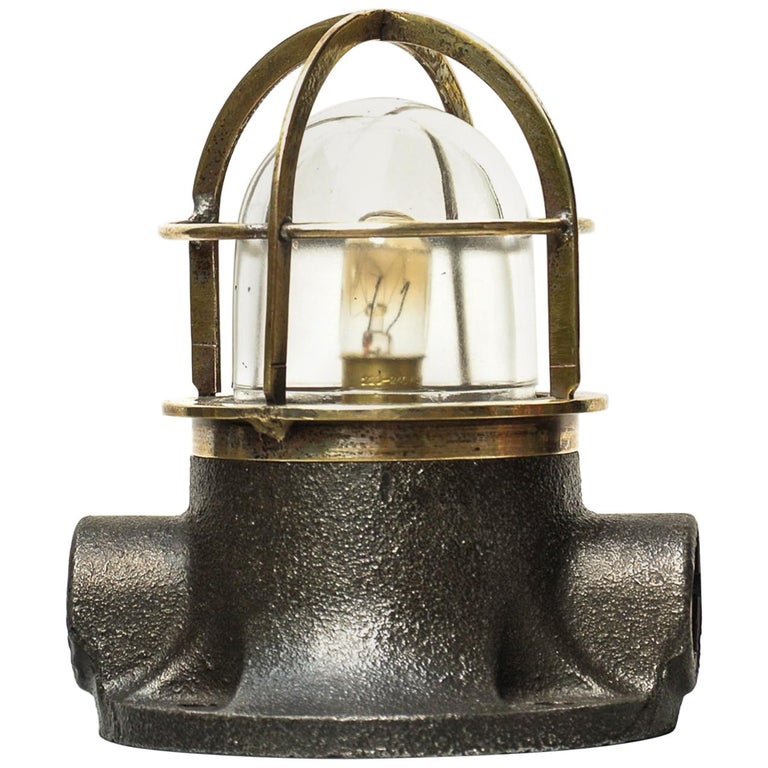Small Signal Lamp in Brass and Patinated Cast Iron, circa 1960 at 1stDibs