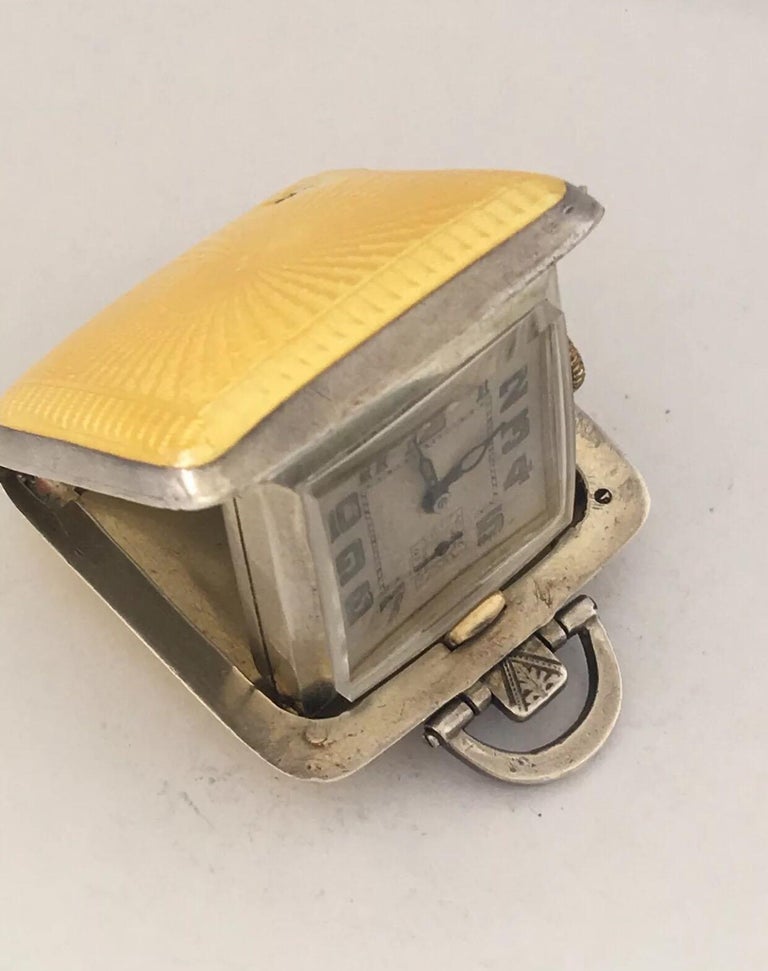 Small Silver yellow Enamel Travel Clock For Sale at 1stDibs | small ...