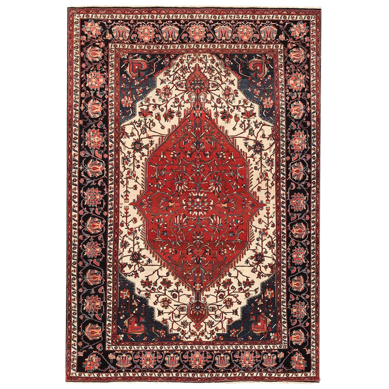 Antique Persian Sarouk Farahan Fine Rug in Red, Green and Jewel Colors ...