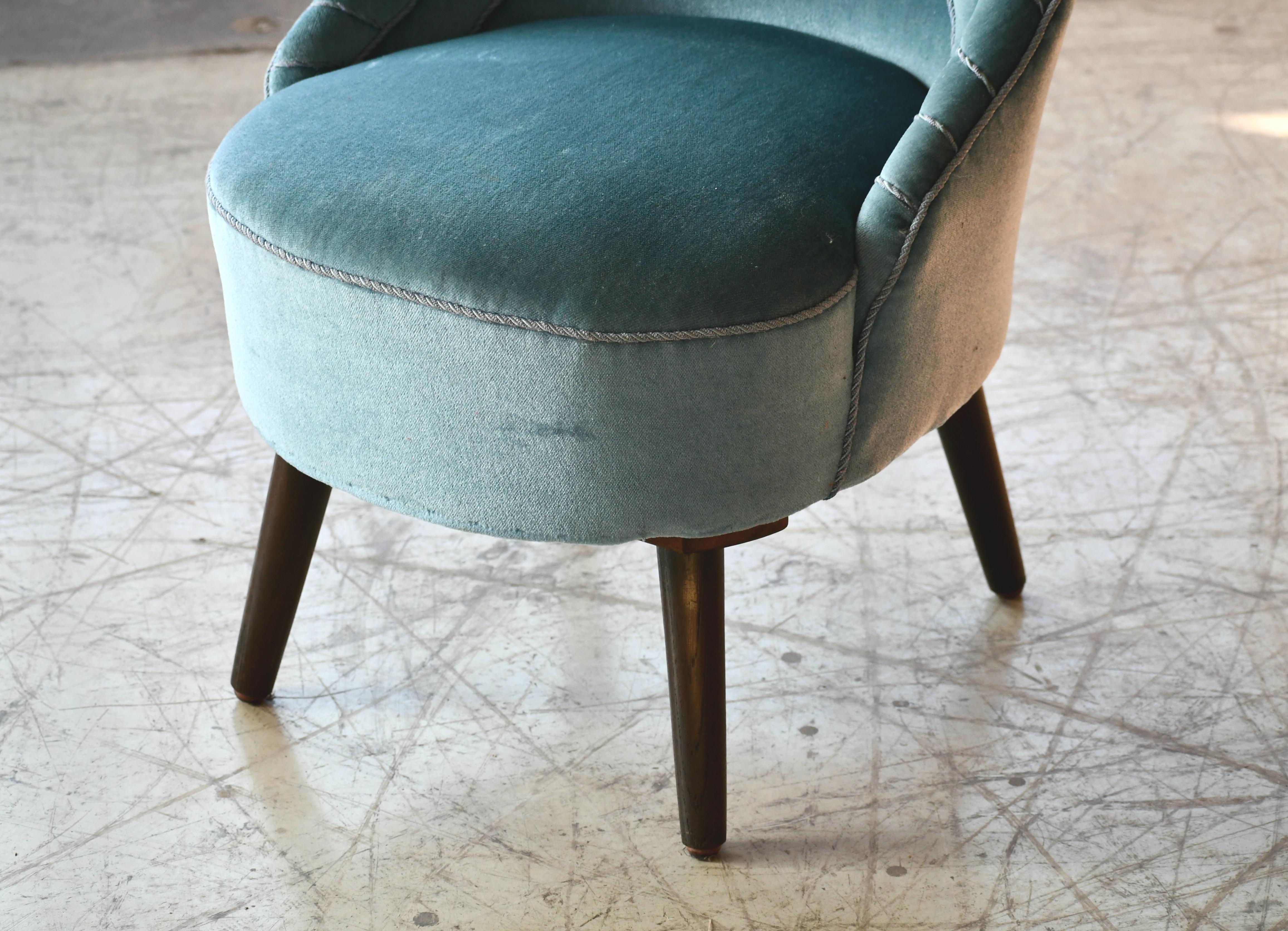 Small Slipper Chair in Turquoise Mohair Danish Midcentury at 1stDibs ...