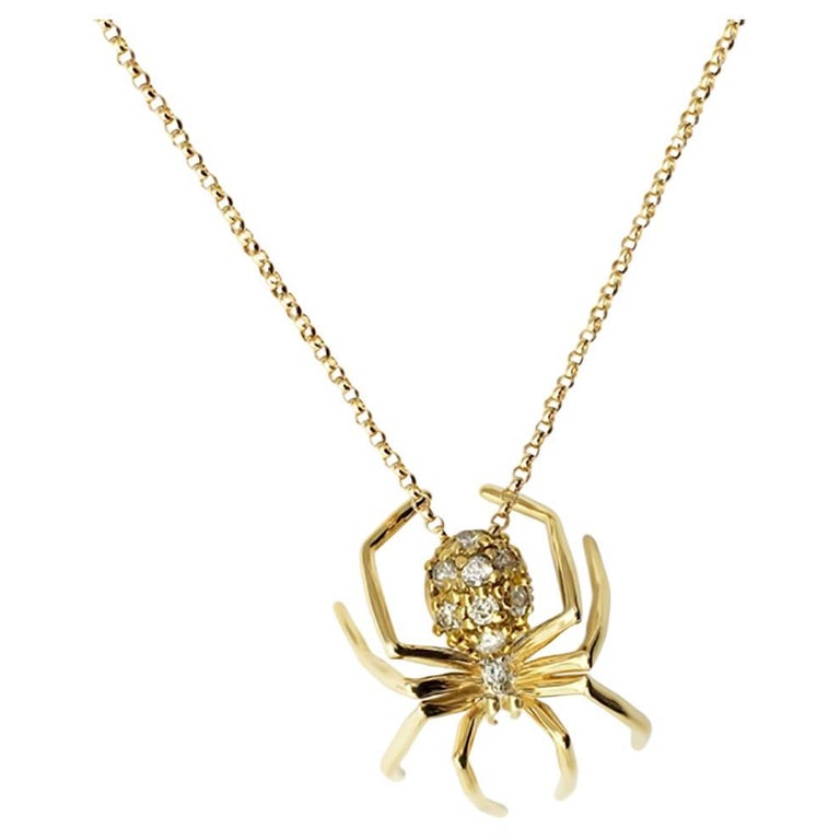 Small Spider Pendant Yellow Gold Plated White Sapphires For Sale at 1stDibs