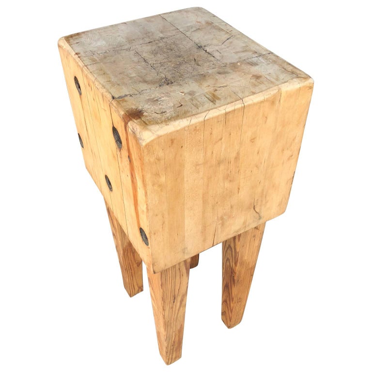 Small American Square Butchers Block Table at 1stDibs